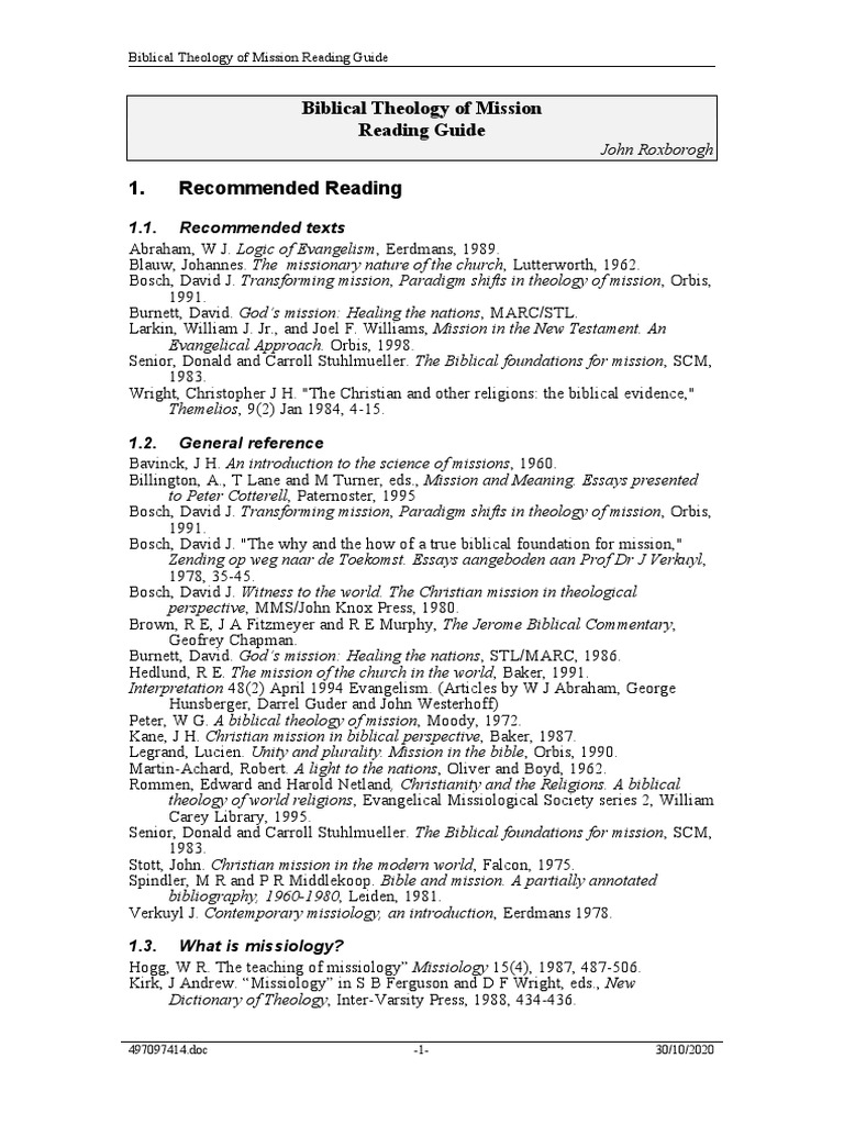 Biblical Theology of Mission Reading | PDF | Gospel Of Matthew | Great ...