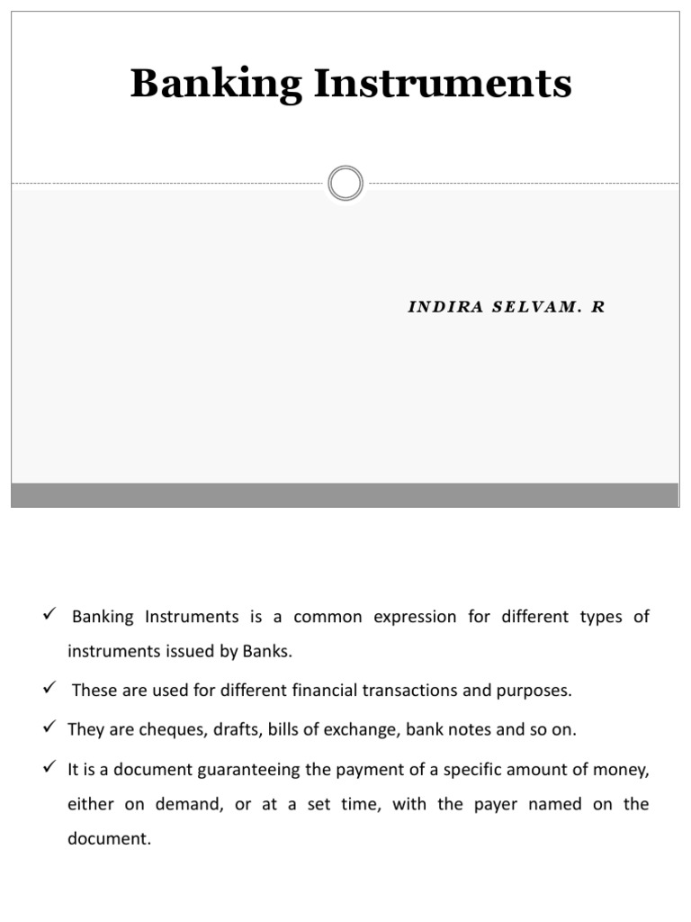Banking Instruments: Indira Selvam. R | PDF | Letter Of Credit | Cheque