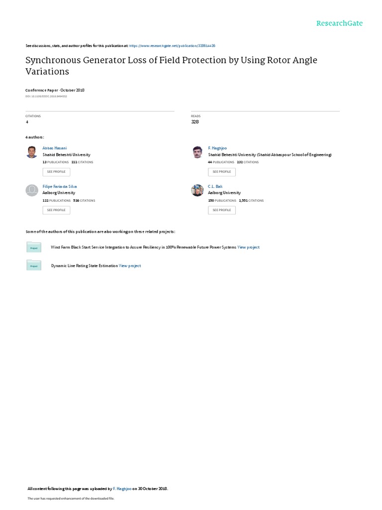 Synchronous Generator Loss of Field Protection by Using Rotor Angle ...