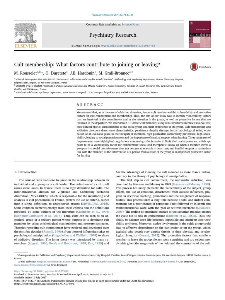 Cult Membership: What Factors Contribute To Joining or Leaving? | PDF ...