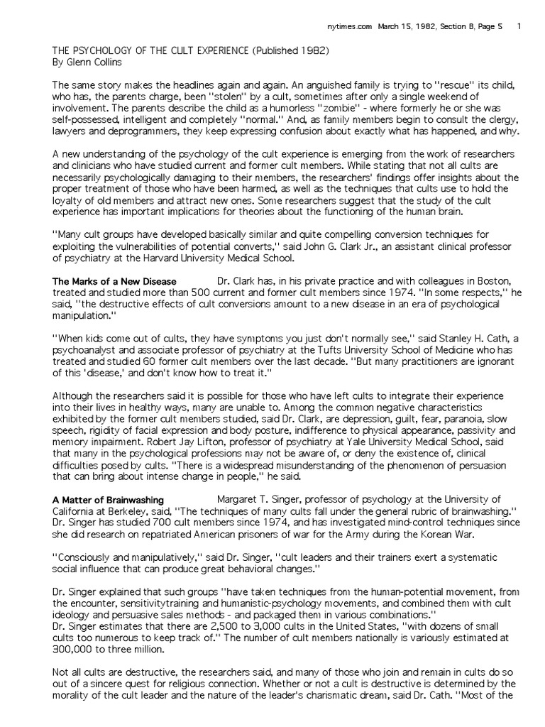 The Psychology of The Cult Experience | PDF | Psychology | Psychiatry