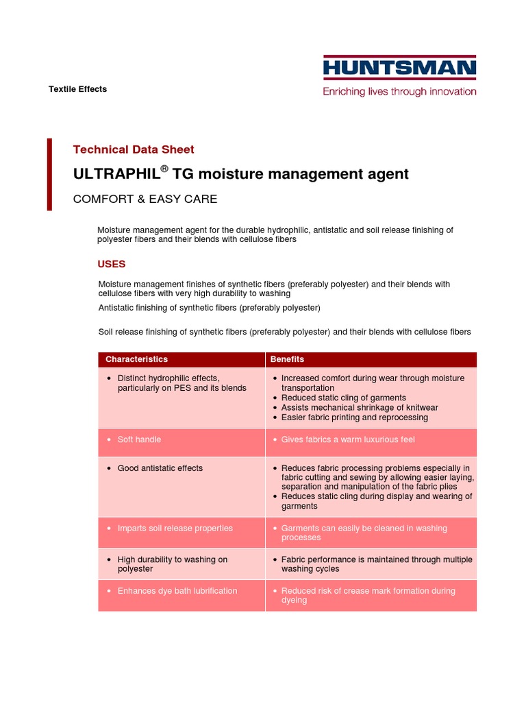 Ultraphil: TG Moisture Management Agent | PDF | Fibers | Dye