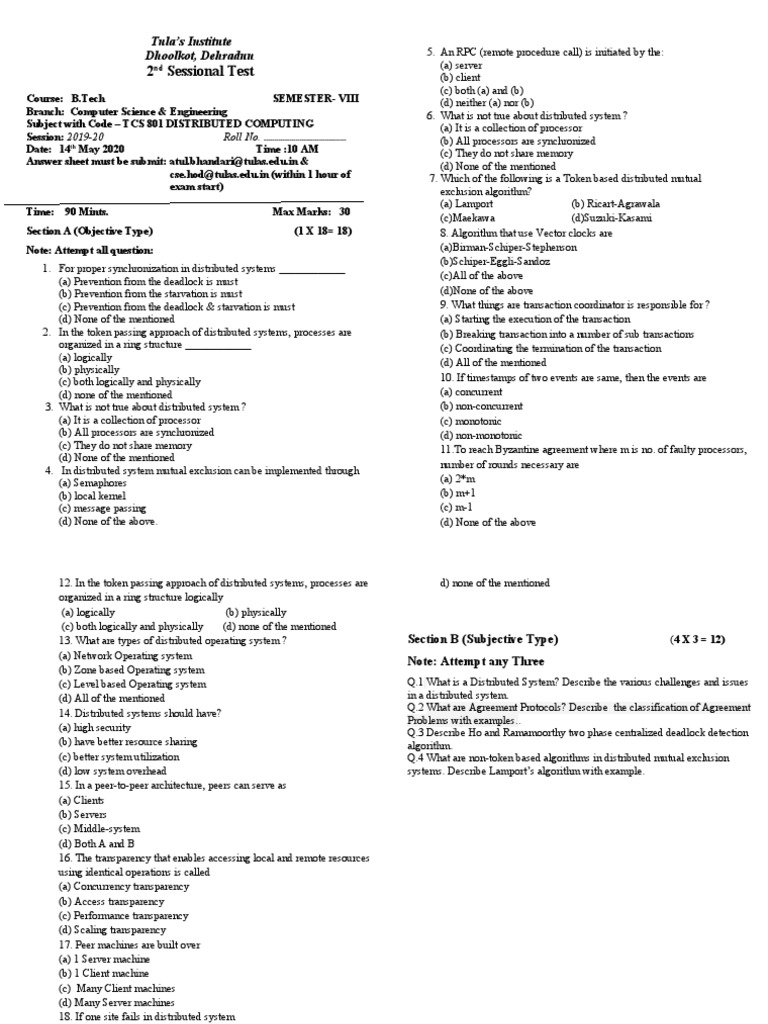 Distributed Computing Question Paper | PDF | Distributed Computing | Peer To Peer