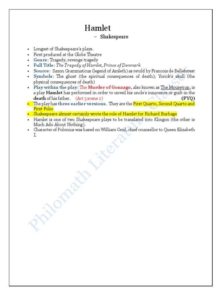 A Comprehensive Analysis of Shakespeare's Iconic Tragedy Hamlet | PDF ...