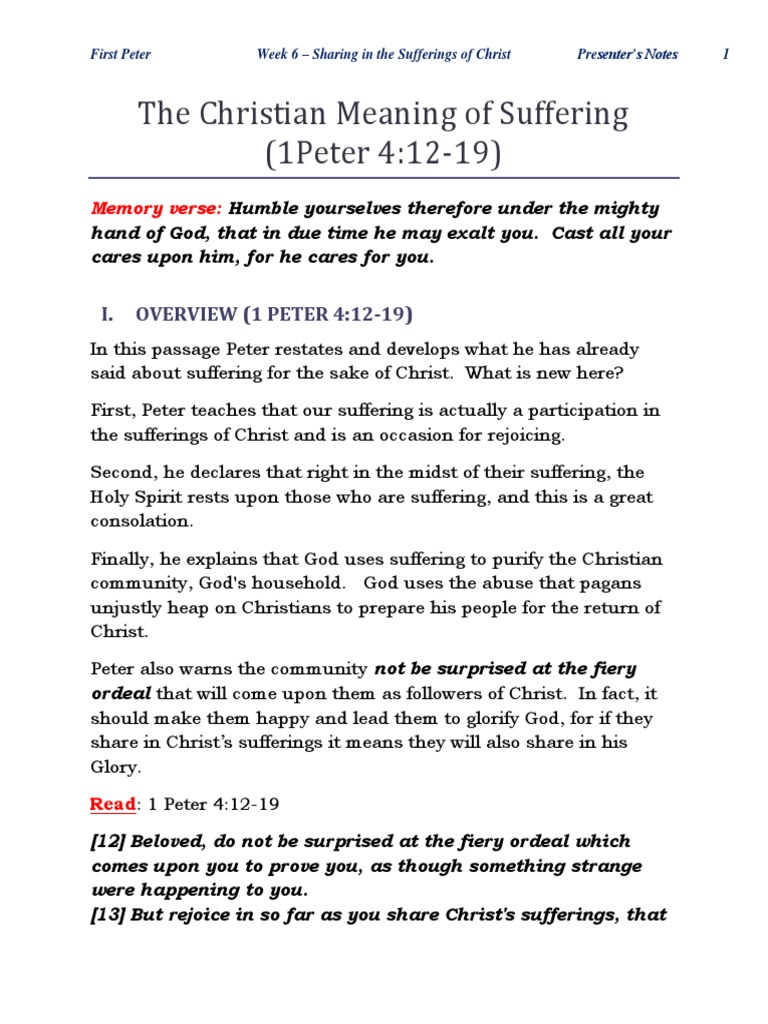 1 PETER Lesson 6 - Sharing in The Sufferings of Christ | PDF | Saint ...