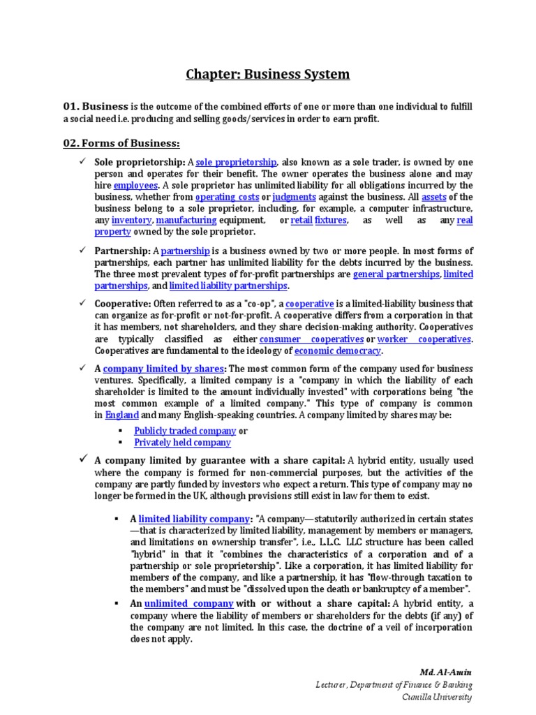 Chapter - 01-Business System | PDF | Limited Liability Company ...