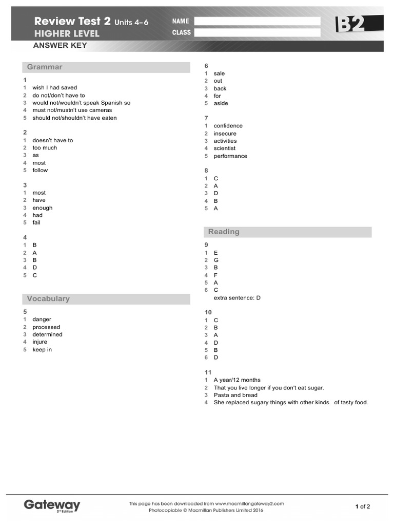 B2 Review Test 2 Answer Key Higher | PDF | Linguistics | Human ...