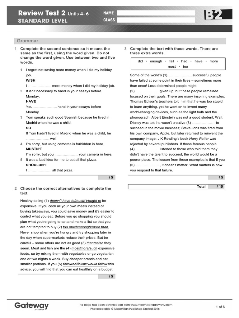 B2 Review Test 2 Standard | PDF | Sugar | Diet & Nutrition