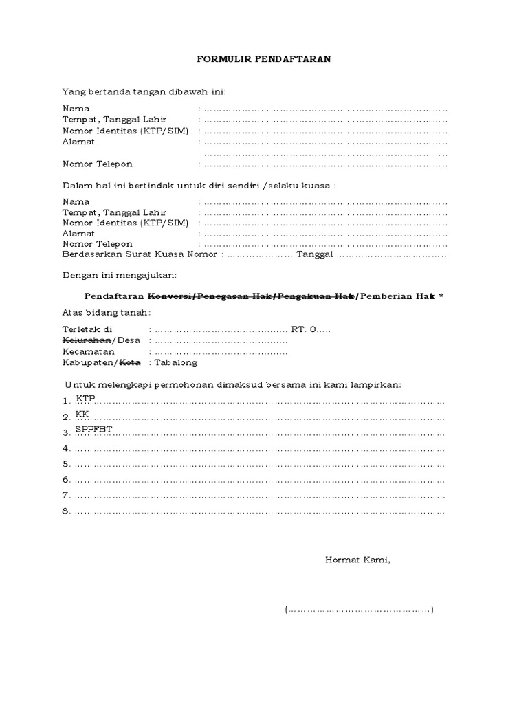 FORMULIR PENDAFTARAN Kosong | PDF