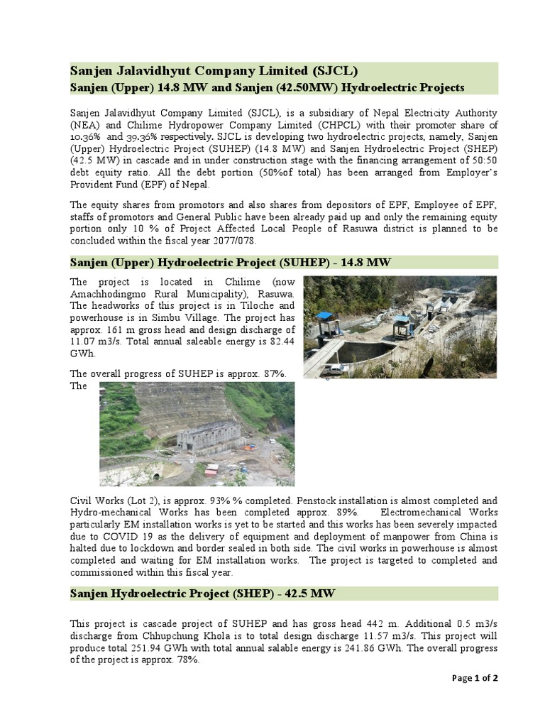 Sanjen Jalavidhyut Company Limited (SJCL) : Sanjen (Upper) 14.8 MW and ...