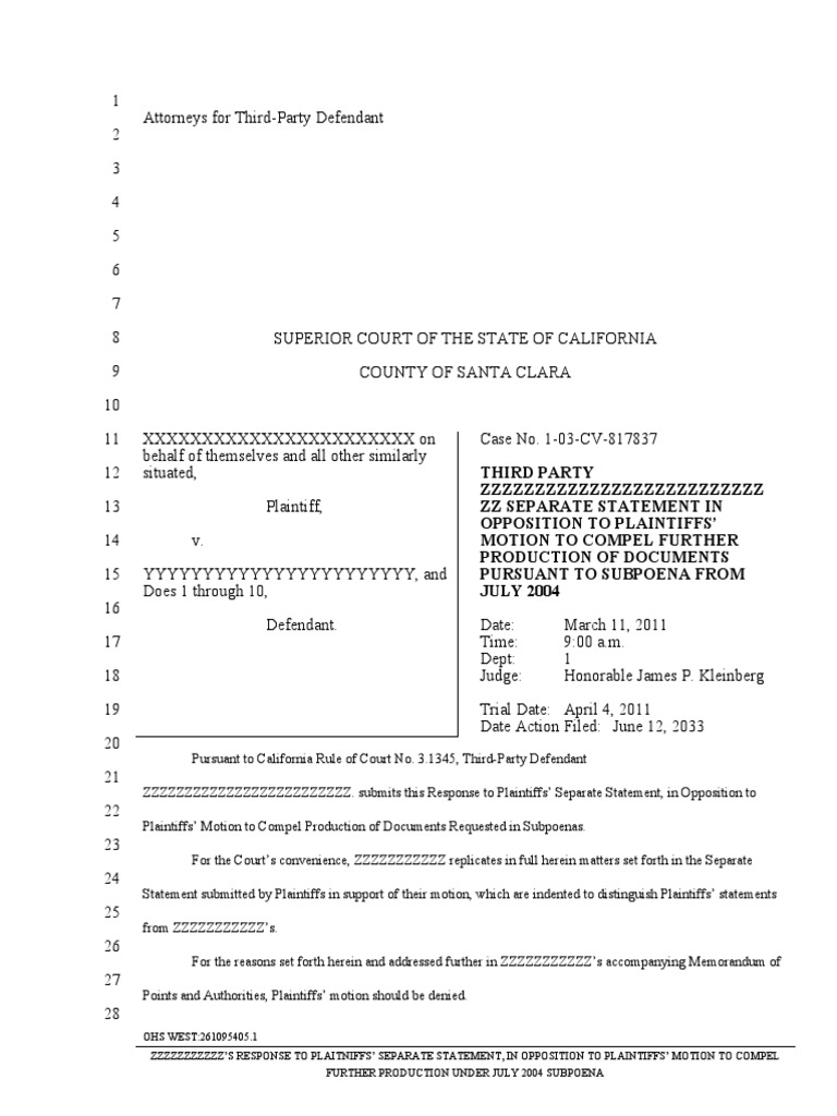 Scribe - Discovery Separate Statement (Third Party Witness) | PDF ...