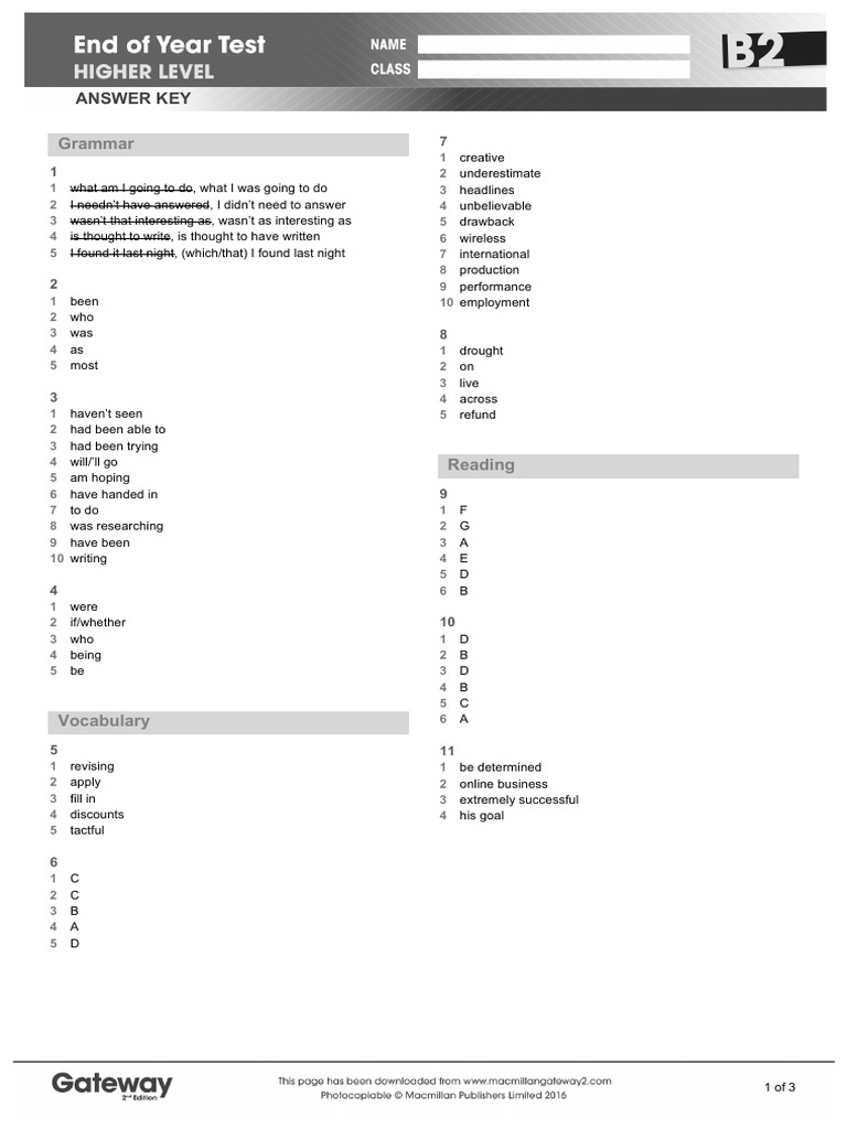Gateway B2 Answer Key Overview | PDF | Smartphone | Communication