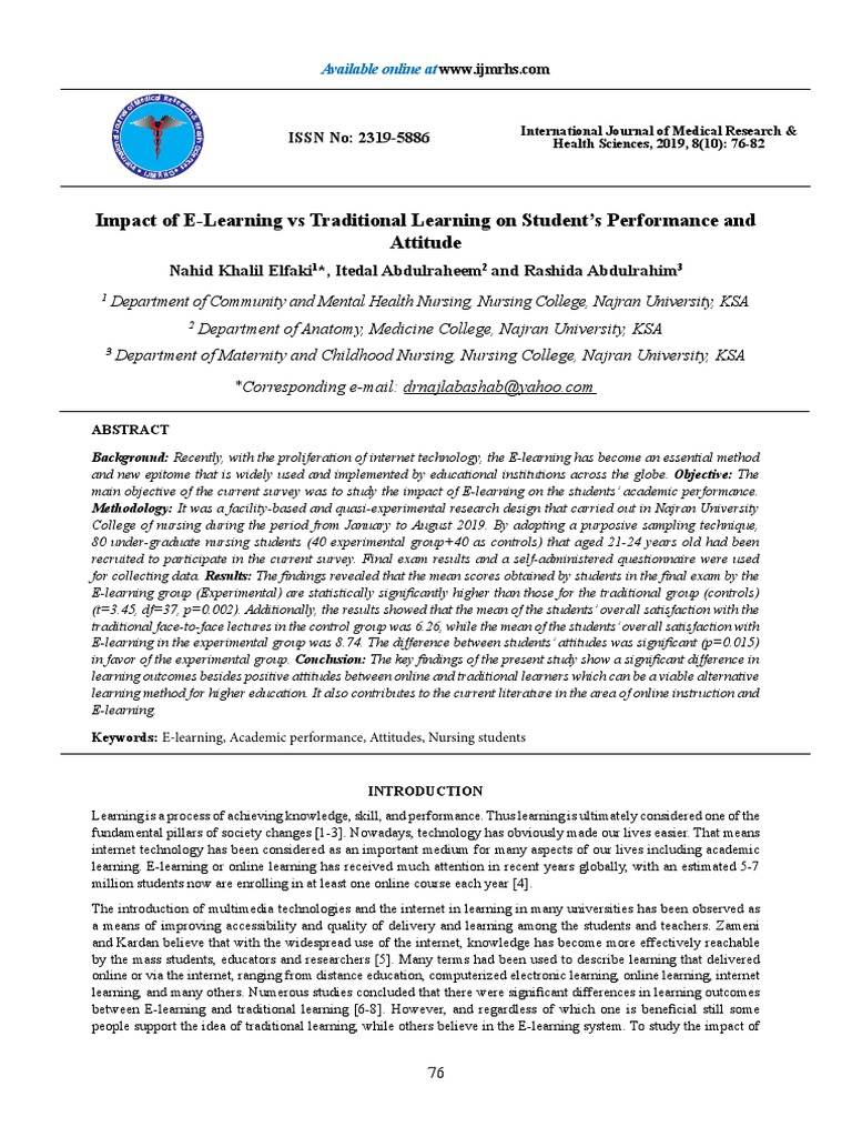 Impact of Elearning Vs Traditional Learning Article | PDF | Educational ...
