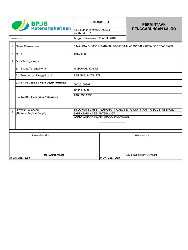 Formulir Penggabungan Saldo | PDF