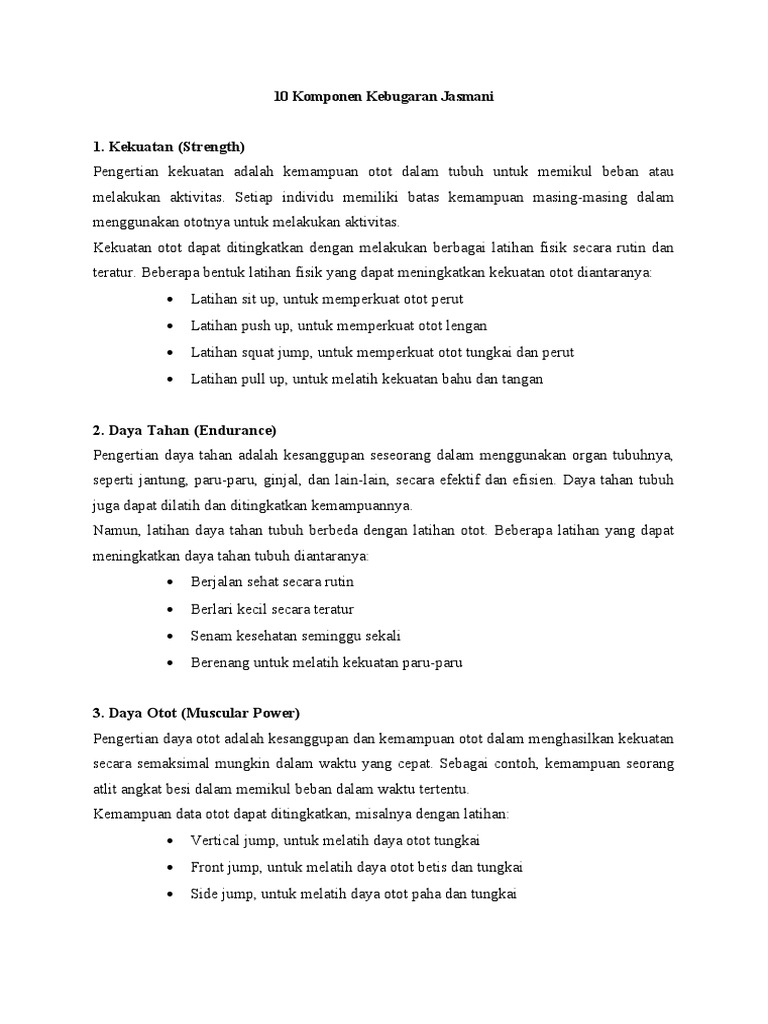 10 Komponen Kebugaran Jasmani | PDF