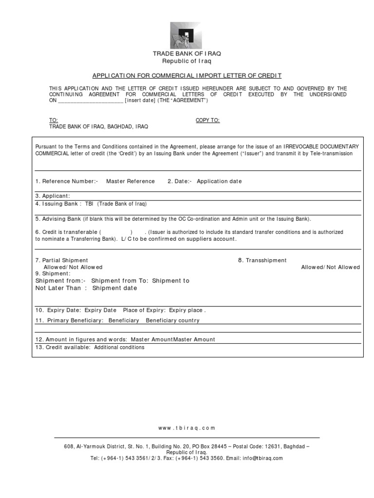 TBI LC Application Form | PDF | Cargo | Letter Of Credit