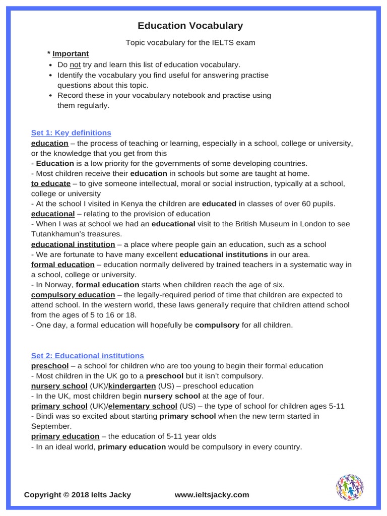 Education Vocabulary List | PDF | Schools | Academic Degree