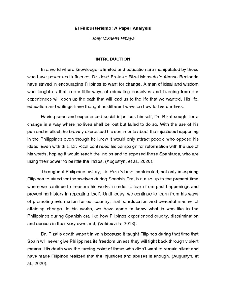 El Filibusterismo: A Paper Analysis: Joey Mikaella Hibaya | PDF | Philippines