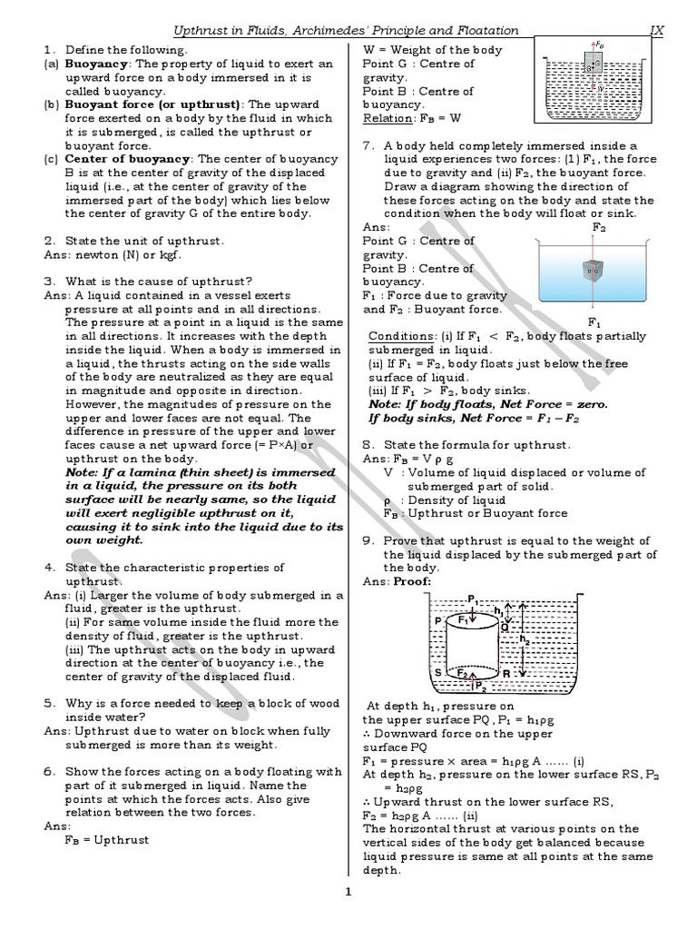 Upthrust and Archimedes' Principle Explained | PDF | Buoyancy | Density