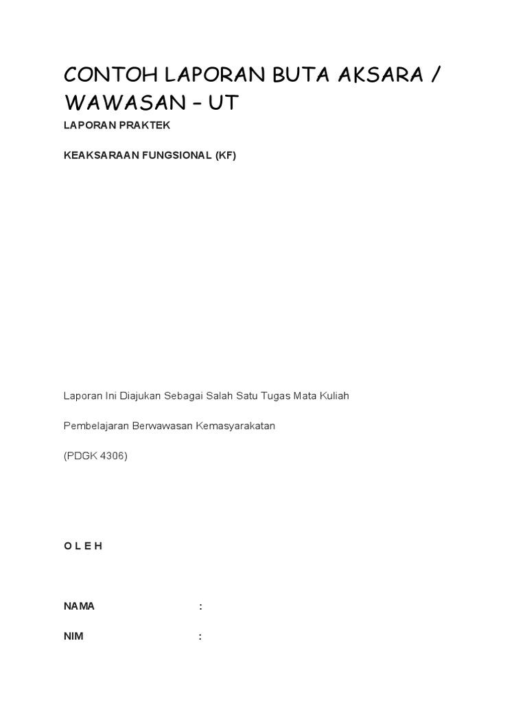 Contoh Laporan Buta Aksara | PDF