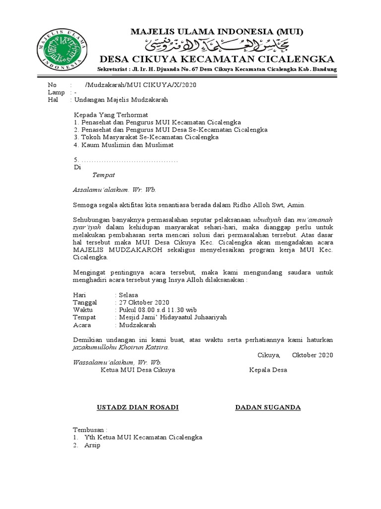Undangan Mudzakarah MUI Cikuya | PDF