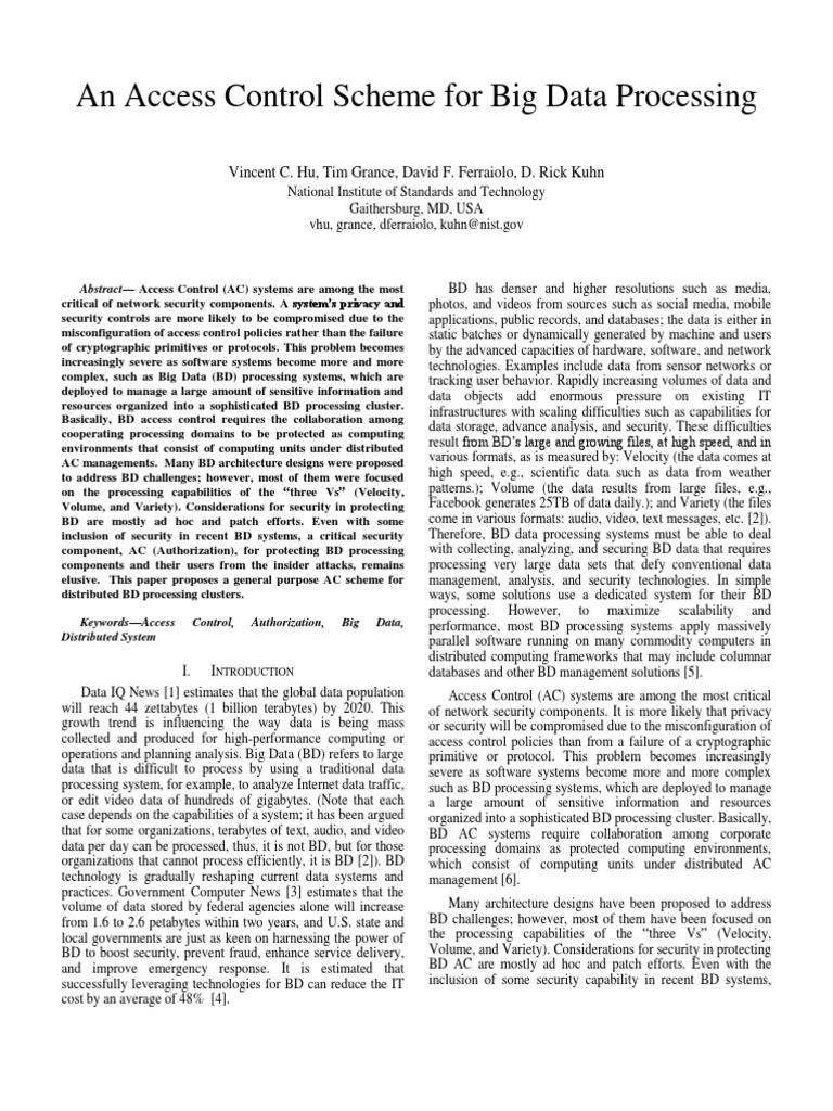 An Access Control Scheme For Big Data Processing: Vincent C. Hu, Tim ...