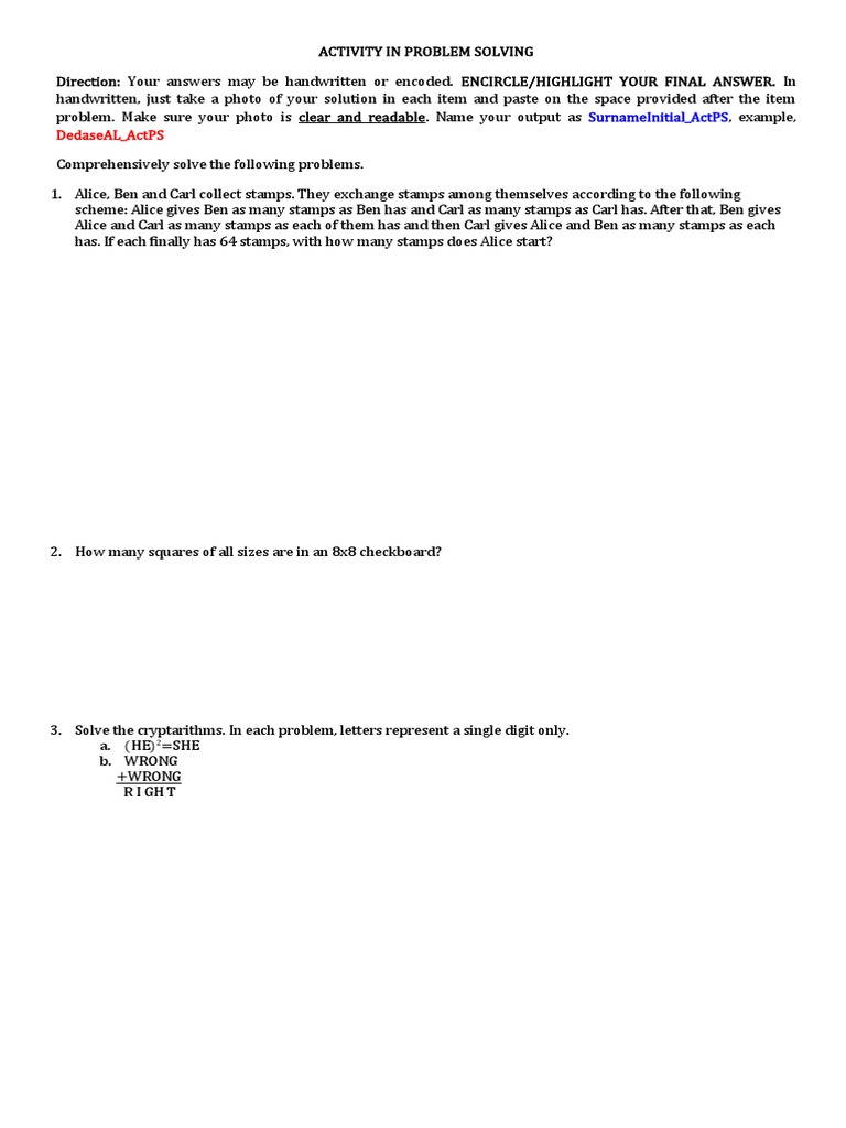Problem Solving Activity Guide | PDF
