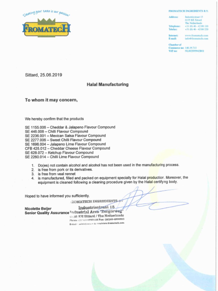 Halal Fromatech Declaration PDF | PDF