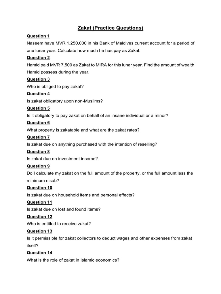 Zakat (Practice Questions) | PDF | Economies | Business