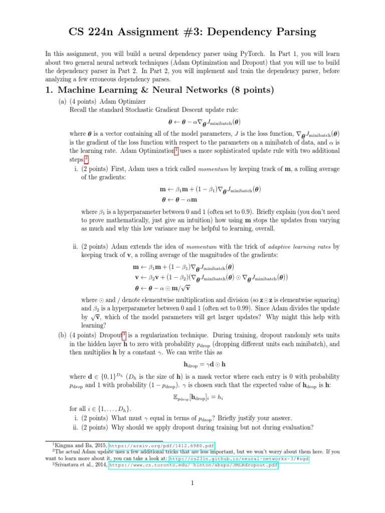 CS 224n Assignment #3: Dependency Parsing: 1. Machine Learning & Neural Networks (8 Points ...