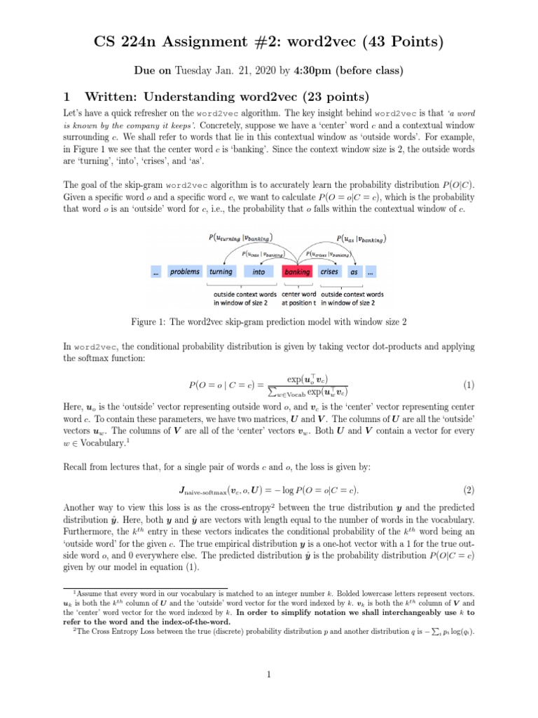 CS 224n Assignment #2: Word2vec (43 Points) | PDF | Derivative | Theoretical Computer Science