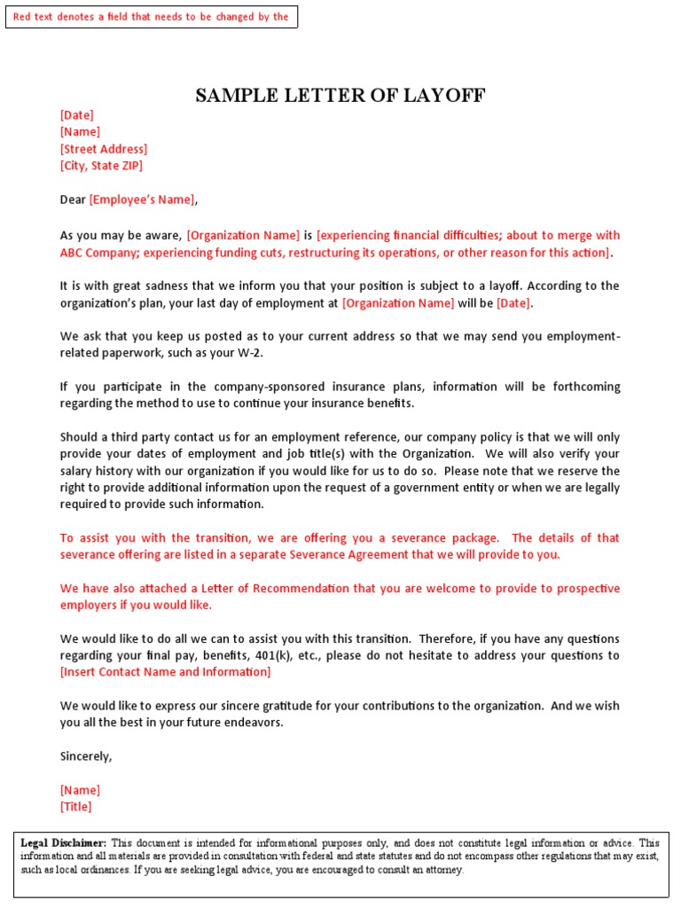 Sample Letter of Layoff | PDF | 401(K) | Employment