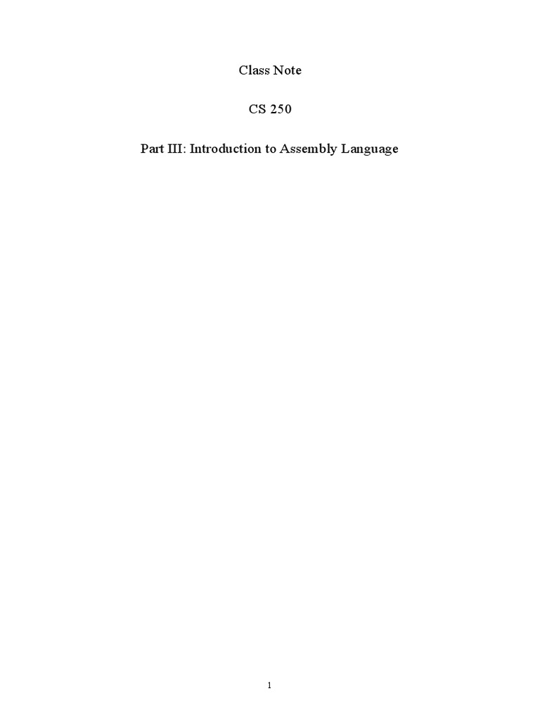 Class Note Cs 250 Part Iii Introduction To Assembly Language Pdf 9872