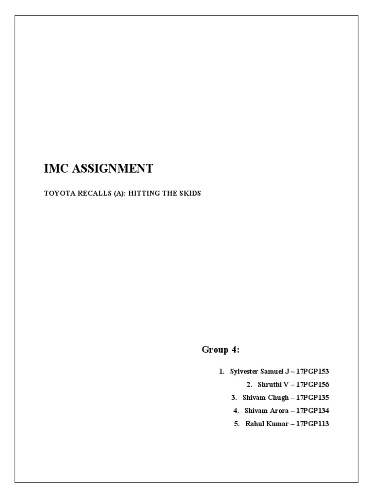 Imc Assignment: Group 4 | PDF | Toyota | Advertising