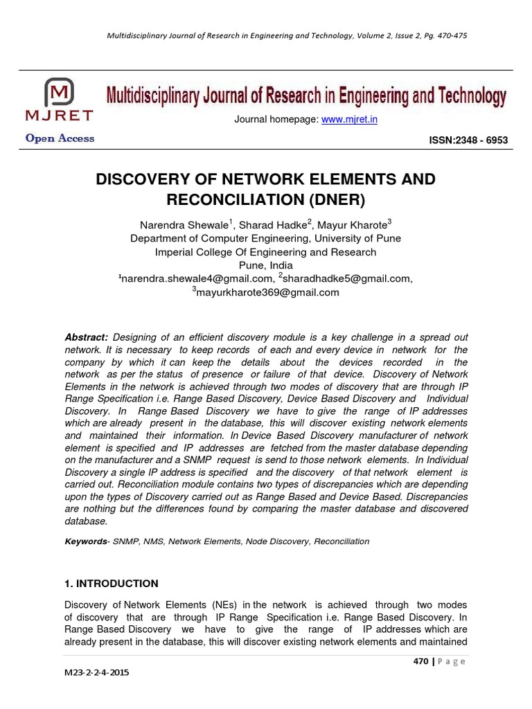 Discovery of Network Elements and Reconciliation (Dner) | PDF | World ...