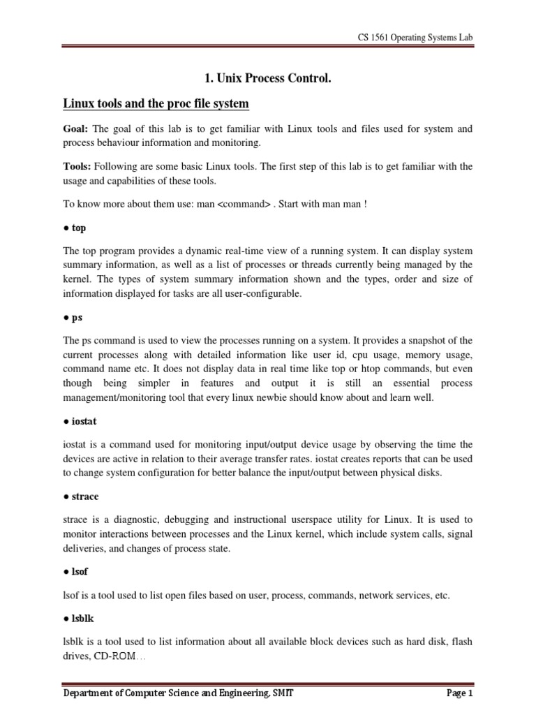 Unix Process Control. Linux Tools and The Proc File System | Download Free PDF | Shell ...