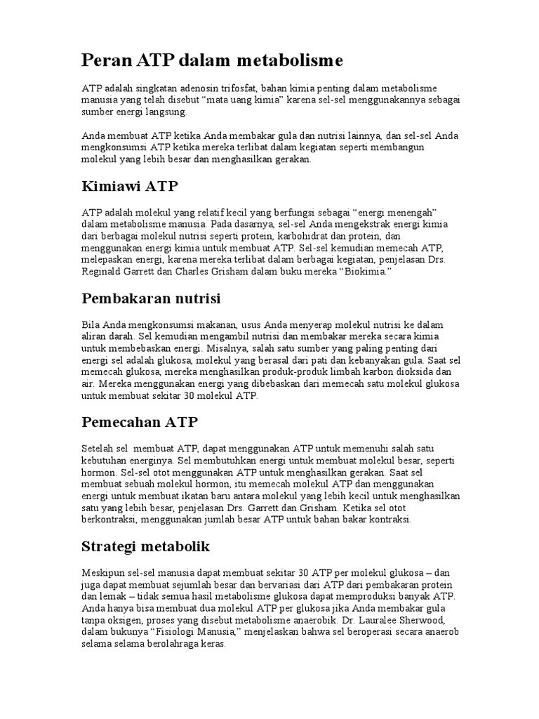 Peran ATP dalam Metabolisme Sel | PDF