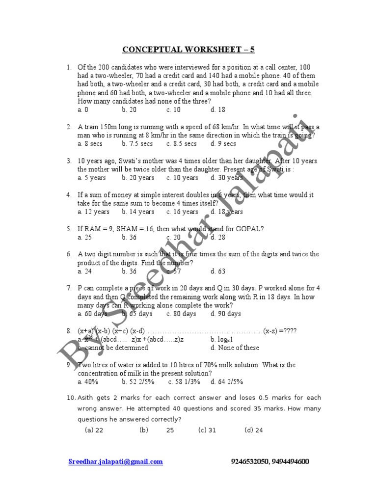 Conceptual Worksheet - 5 | PDF