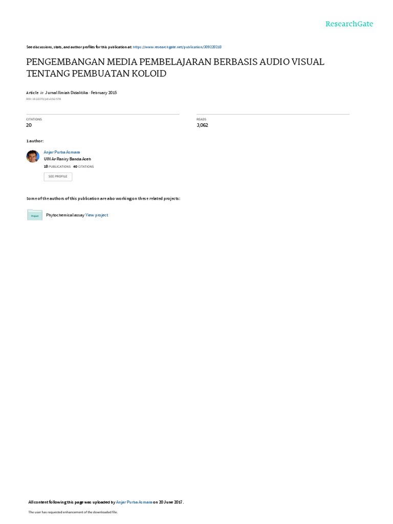 Pengembangan Media Pembelajaran Berbasis Audio Visual Tentang Pembuatan Koloid | PDF