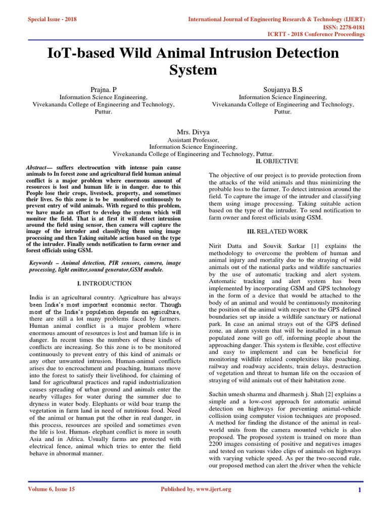 Iot-Based Wild Animal Intrusion Detection System: Prajna. P Soujanya B ...