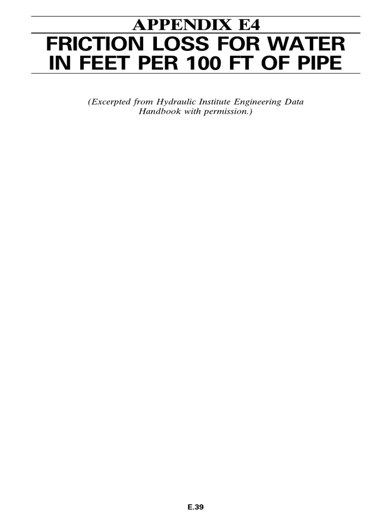 Friction Loss Water in Feet Per 100 FT of Pipe | PDF | Hydraulic ...