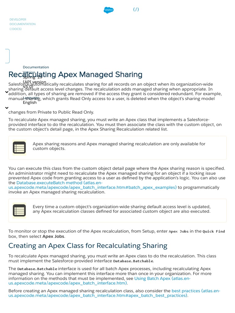 Recalculating Apex Managed Sharing - Apex Developer Guide - Salesforce Developers | PDF | Class ...