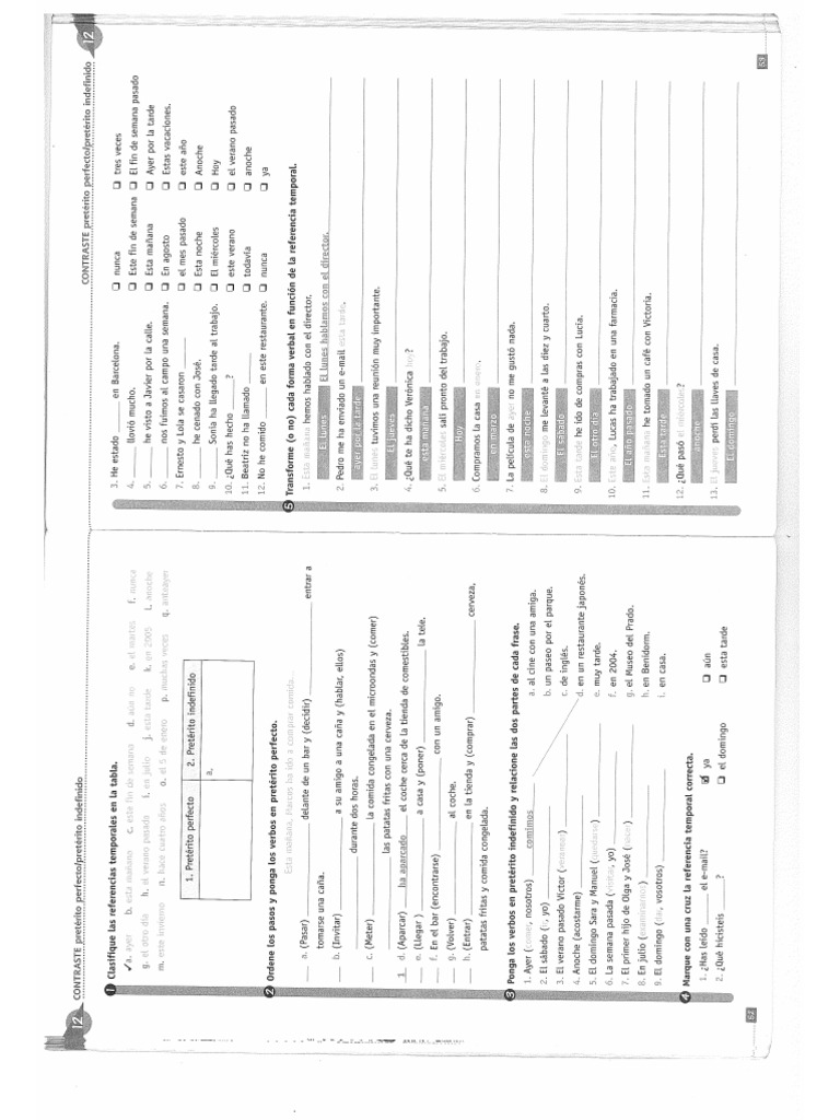 Contraste Pretérito Perfecto-Pretérito Indefinido PDF | PDF