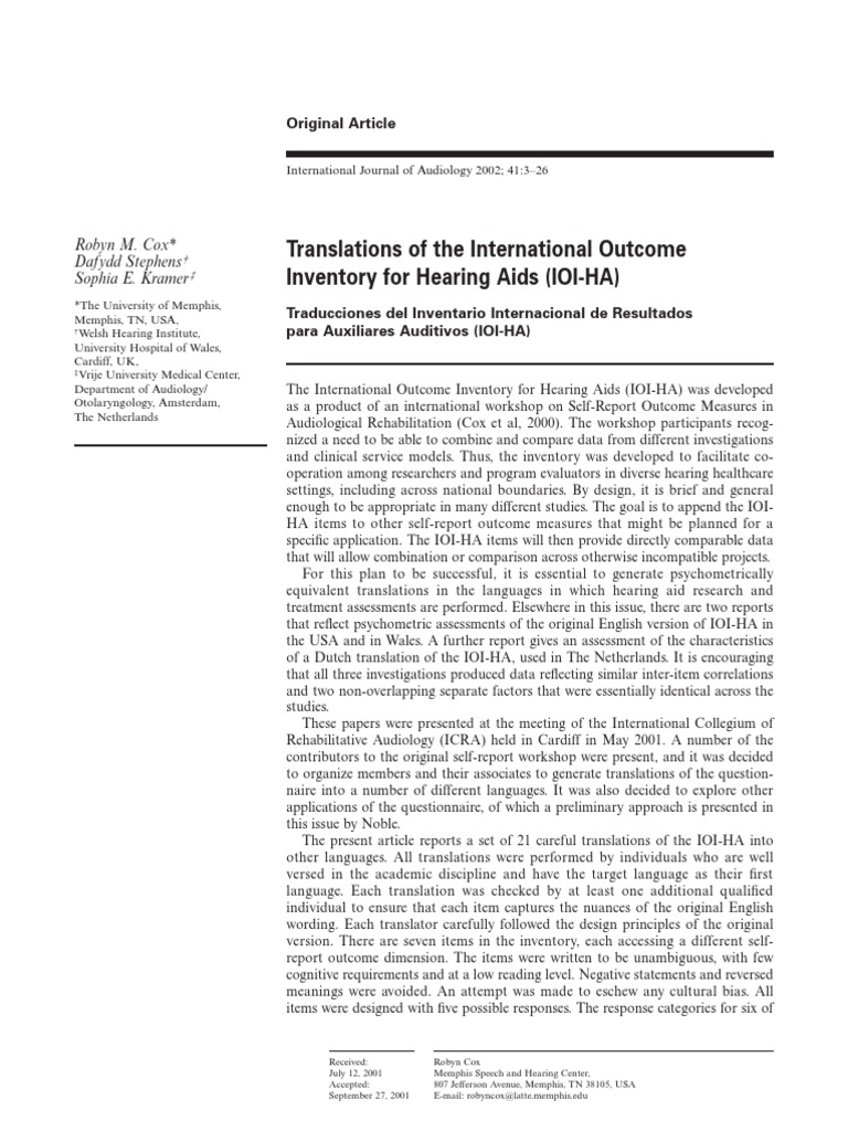 Translations of The International Outcome Inventory For Hearing Aids ...