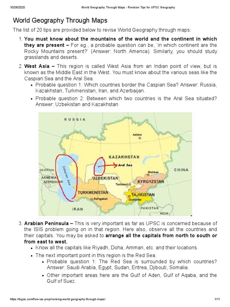 UPSC Geography: Map Revision Tips | PDF | Persian Gulf | Red Sea