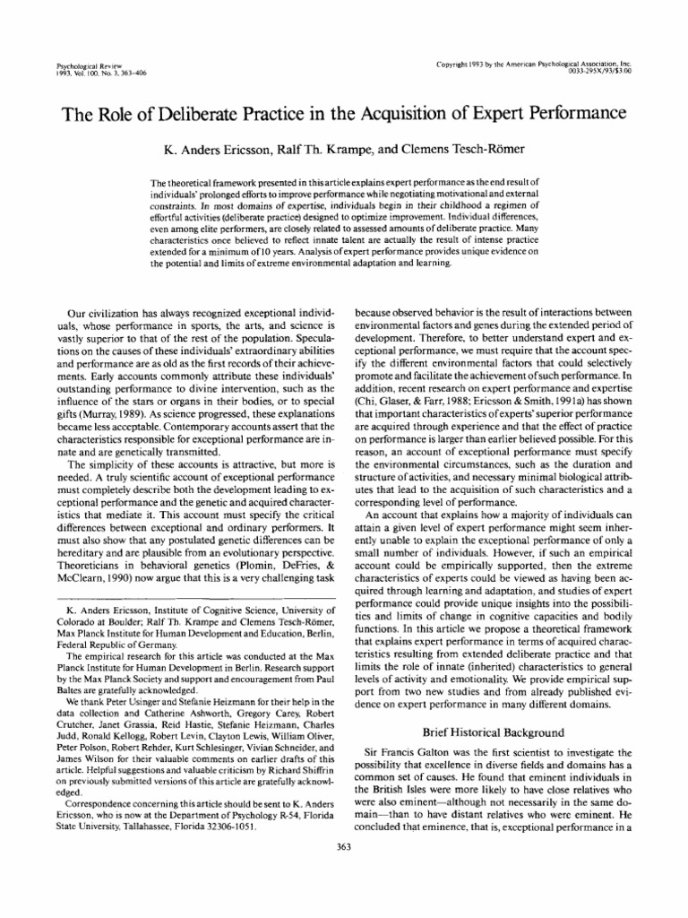 Ericsson - Deliberate Practice | PDF | Social Science