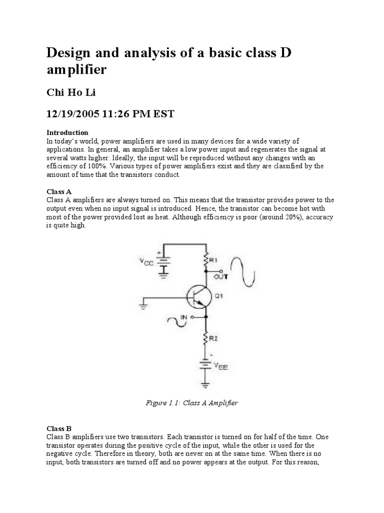 Class D Amplifier Design and Analysis | PDF | Amplifier | Mosfet