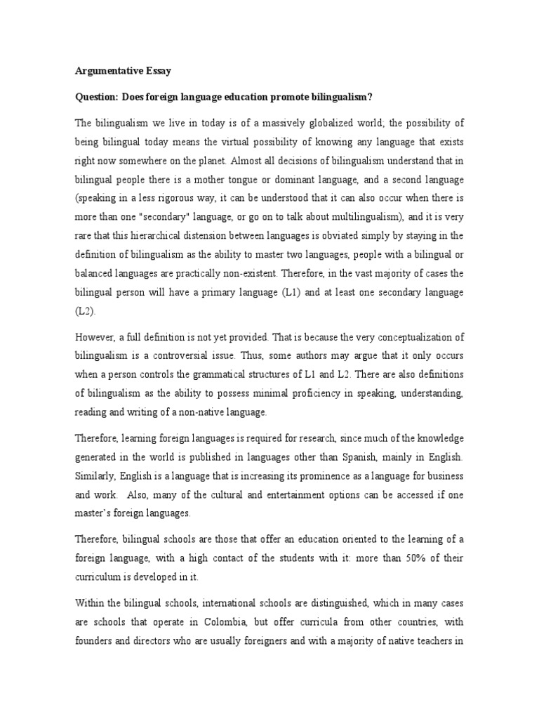 Argumentative Essay Question: Does Foreign Language Education Promote ...