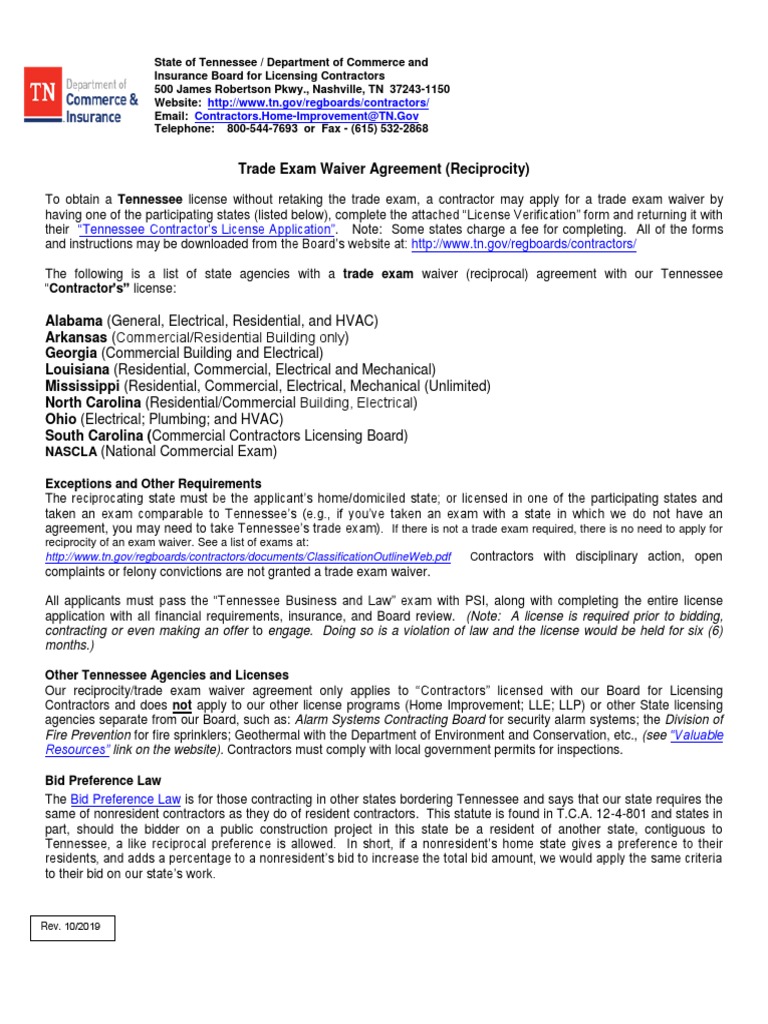 Tennessee Contractor License Guide | PDF | Tennessee | General Contractor