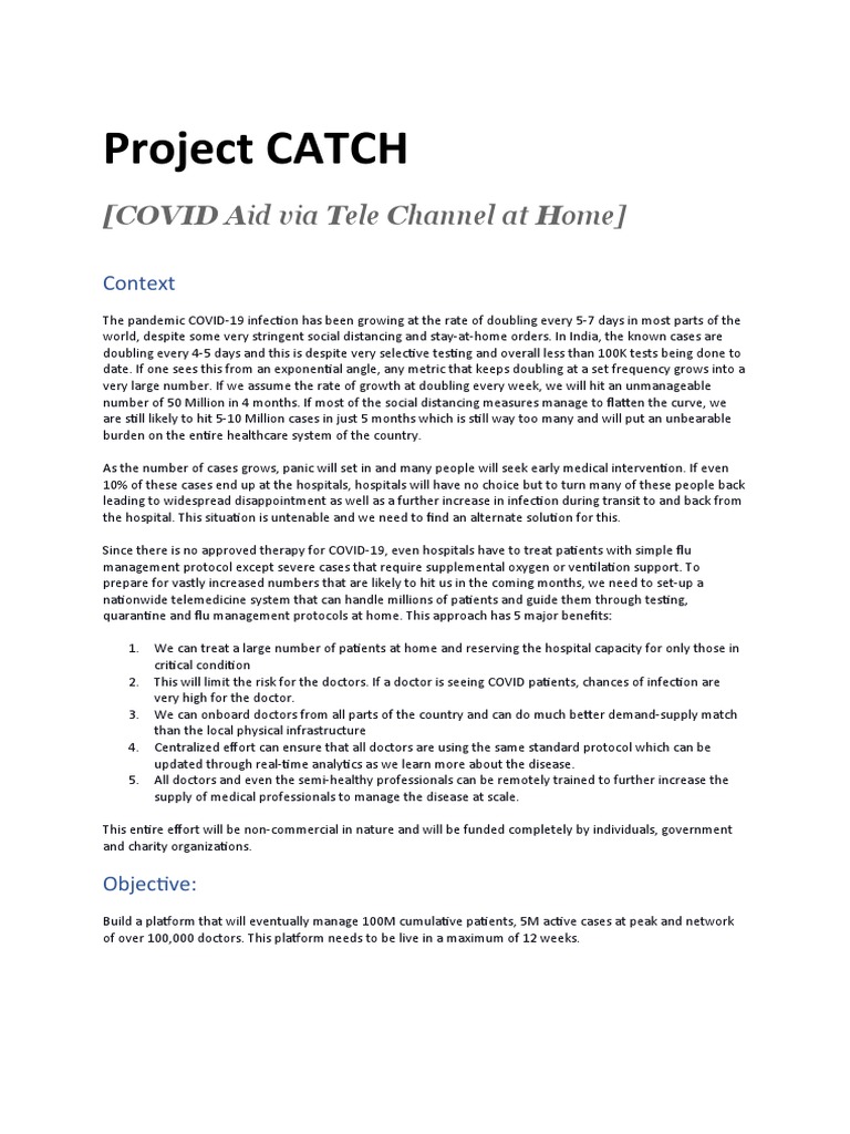 Project CATCH - Concept Note | PDF | Hospital | Health Care